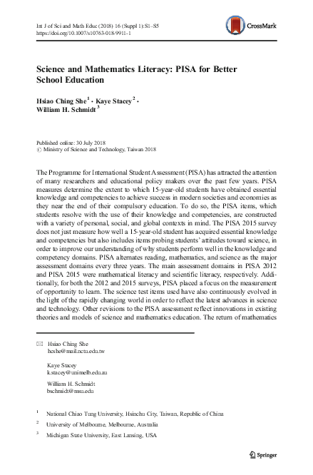 (PDF) Science and Mathematics Literacy: PISA for Better School Education