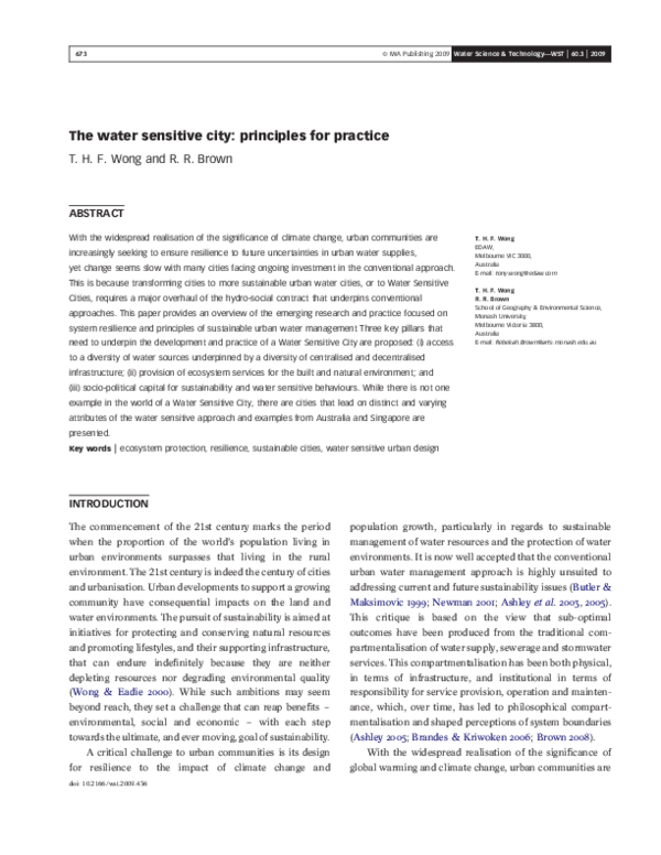 (PDF) The water sensitive city: principles for practice