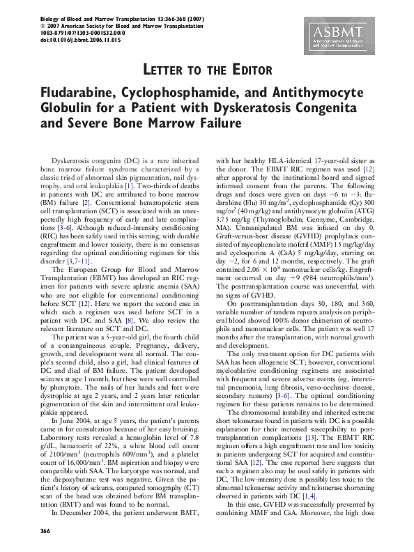 (PDF) Fludarabine, Cyclophosphamide, and Antithymocyte Globulin for a ...