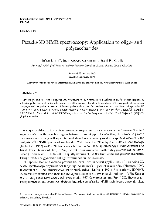 (PDF) Pseudo-3D NMR spectroscopy: Application to oligo- and polysaccharides