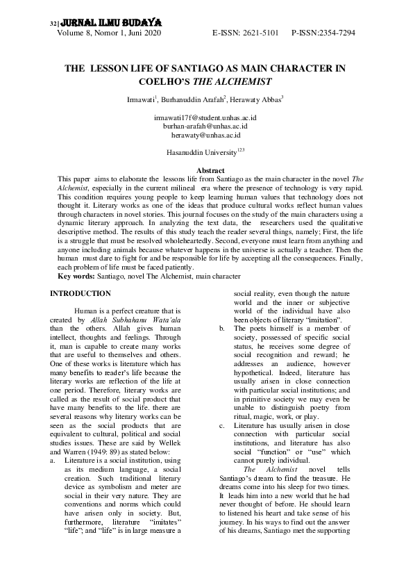 (PDF) The Lesson Life of Santiago as Main Character in Coelho’s the ...