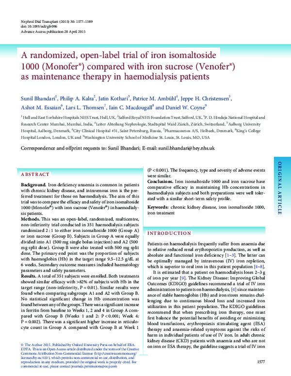 (PDF) A randomized, open-label trial of iron isomaltoside 1000 (Monofer ...