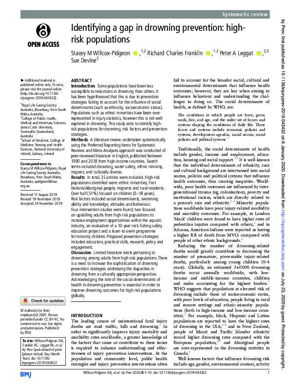 (PDF) Identifying a gap in drowning prevention: high-risk populations
