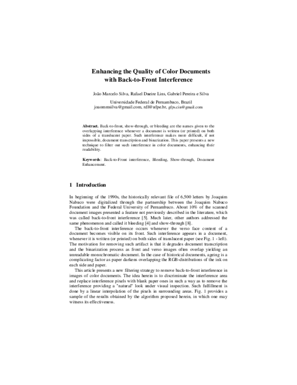 Enhancing The Quality Of Color Documents With Back To Front Interference