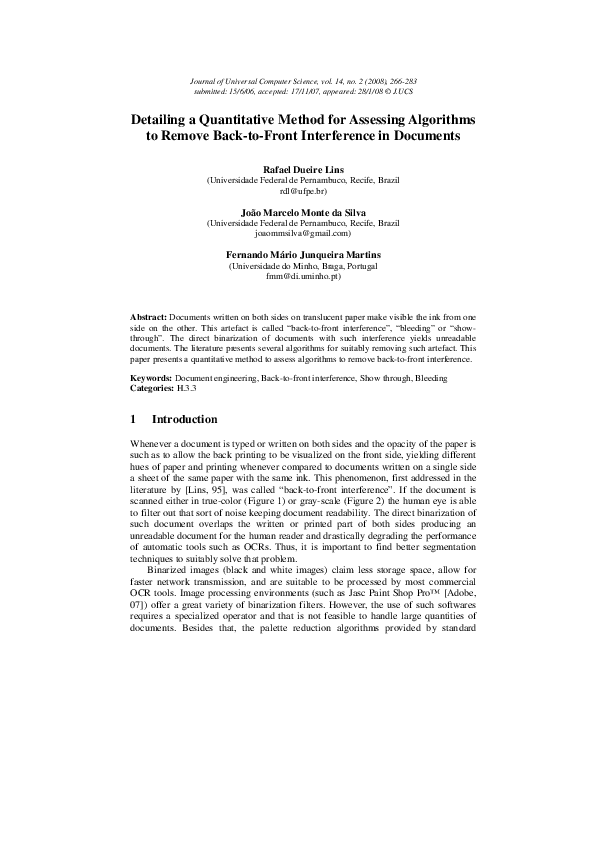 Pdf A Quantitative Method For Assessing Algorithms To Remove Back To Front Interference In