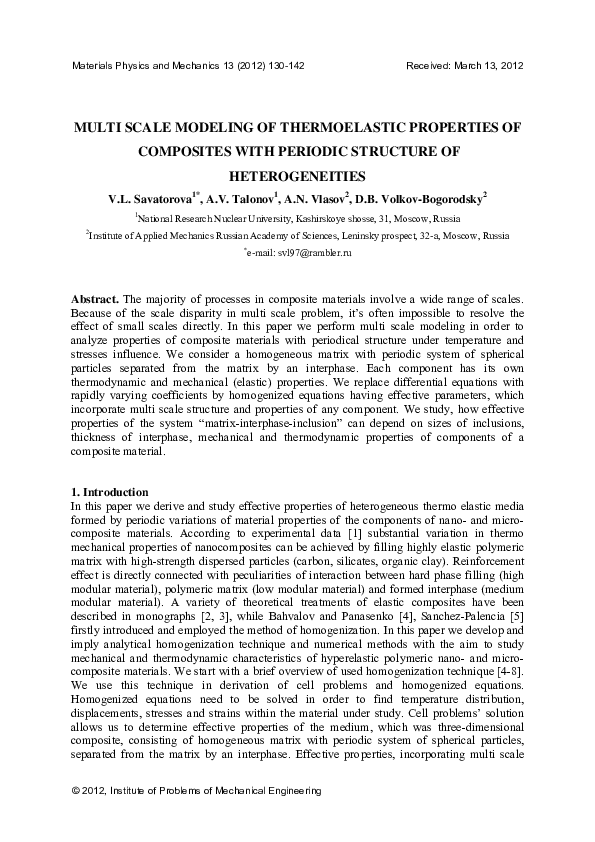 Pdf Multi Scale Modeling Of Thermoelastic Properties Of Composites