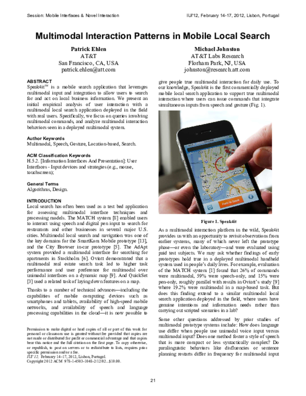(PDF) Multimodal interaction patterns in mobile local search