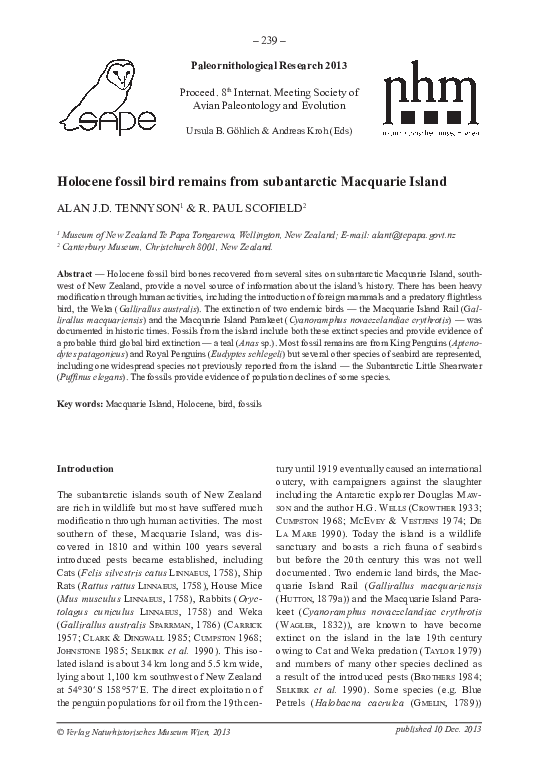 (PDF) Holocene Bird Fossils from Macquarie Island: Insights on Extinct ...