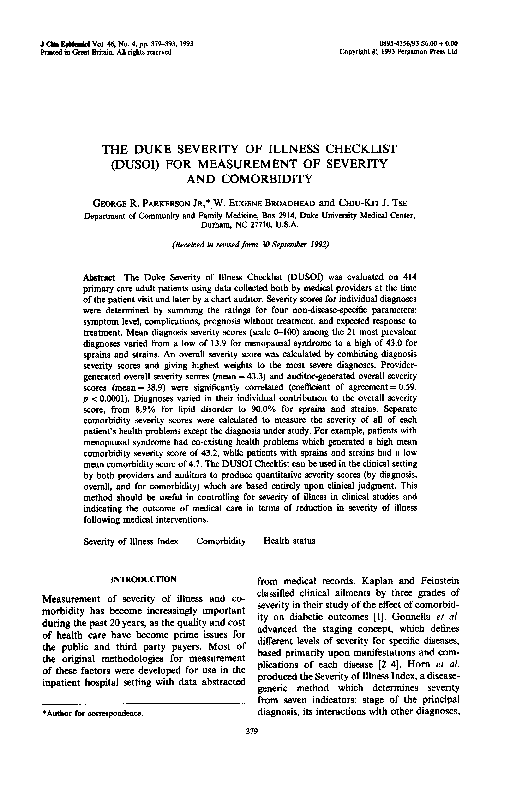 (PDF) The Duke severity of illness checklist (DUSOI) for measurement of ...