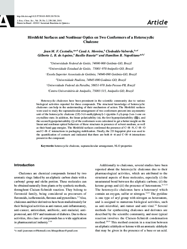 (PDF) Hirshfeld Surfaces and Nonlinear Optics on Two Conformers of a Heterocyclic Chalcone