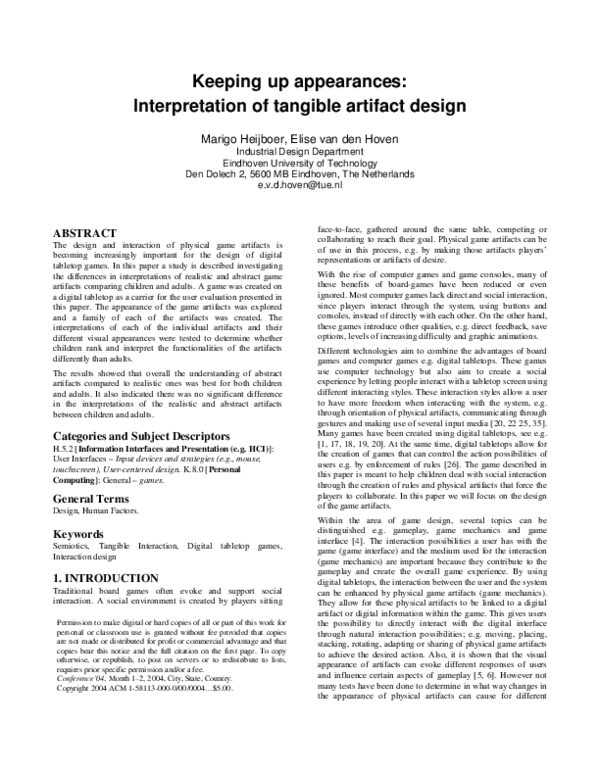 (PDF) Keeping up appearances: interpretation of tangible artifact design