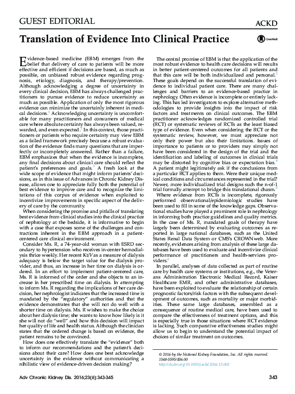 (PDF) Translation of Evidence Into Clinical Practice