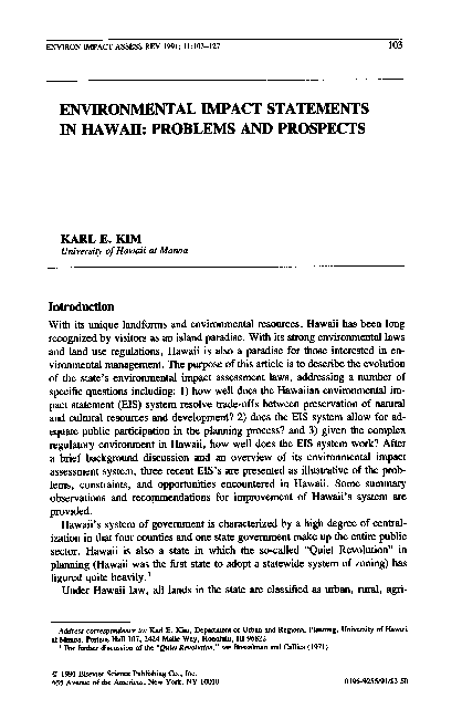 (PDF) Environmental impact statements in Hawaii: Problems and prospects