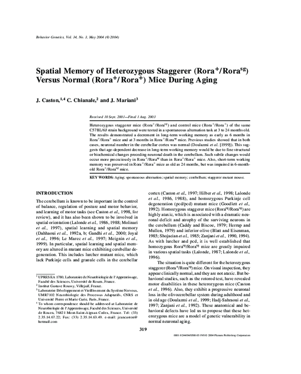 (PDF) Spatial Memory of Heterozygous Staggerer (Rora + /Rora sg ...
