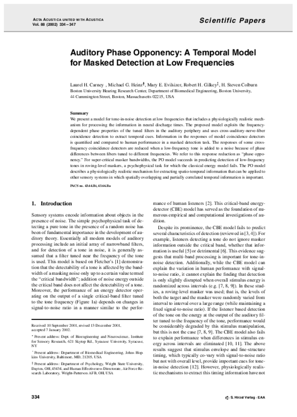 (PDF) Auditory Phase Opponency: A Temporal Model for Masked Detection ...