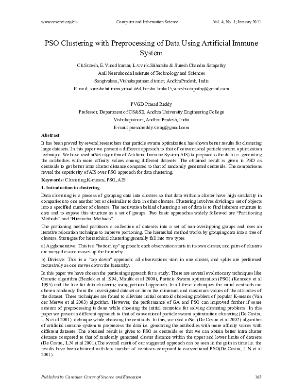 (PDF) PSO Clustering Enhanced by AIS Preprocessing