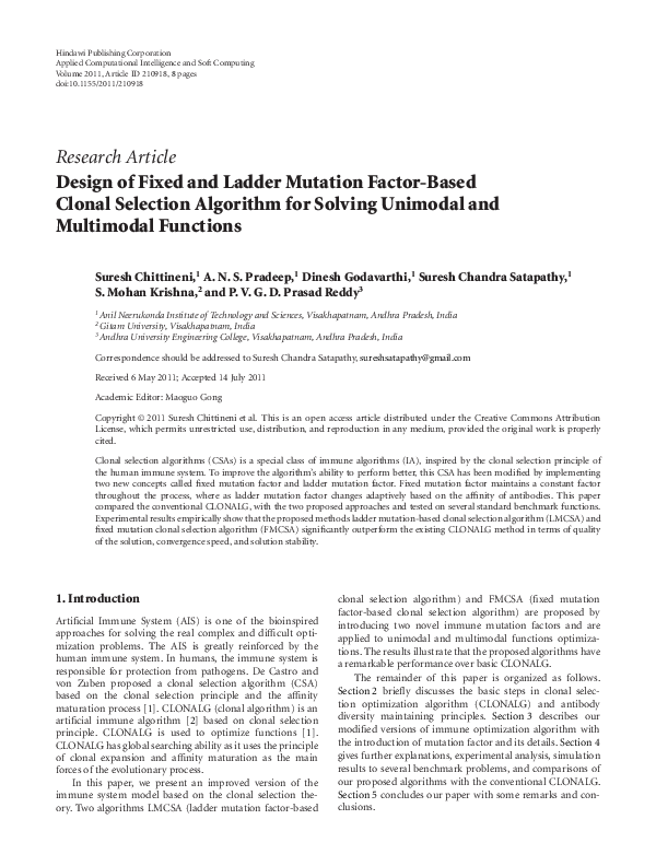 Pdf Design Of Fixed And Ladder Mutation Factor Based Clonal Selection Algorithm For Solving 7923