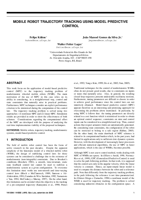 Pdf Mobile Robot Trajectory Tracking Using Model Predictive Control