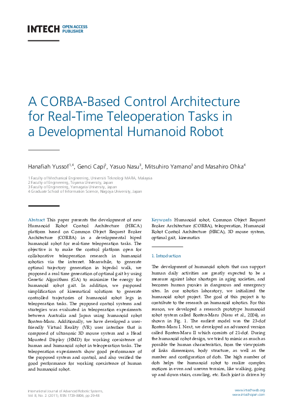 Pdf A Corba Based Control Architecture For Real Time Teleoperation Tasks In A Developmental