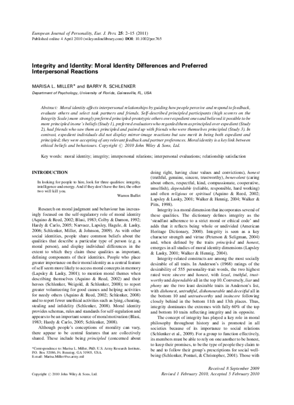 (PDF) Integrity and identity: Moral identity differences and preferred ...
