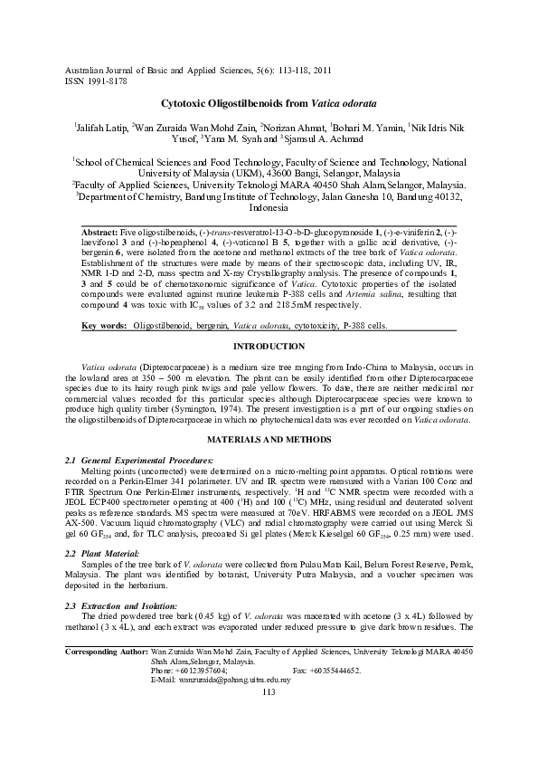 (PDF) Cytotoxic Oligostilbenoids from Vatica odorata