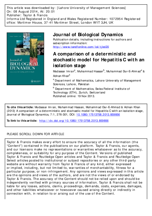 Pdf A Comparison Of A Deterministic And Stochastic Model For