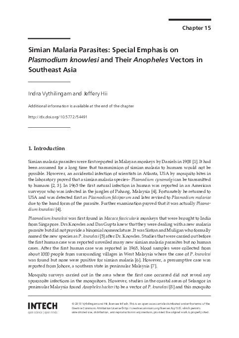 (PDF) Simian Malaria Parasites: Special Emphasis on Plasmodium knowlesi ...