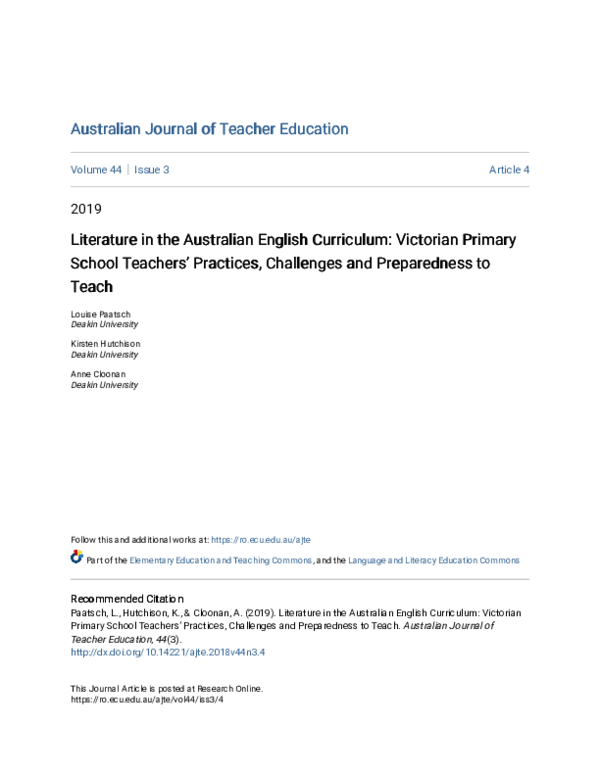 (PDF) Literature in the Australian English Curriculum: Victorian ...