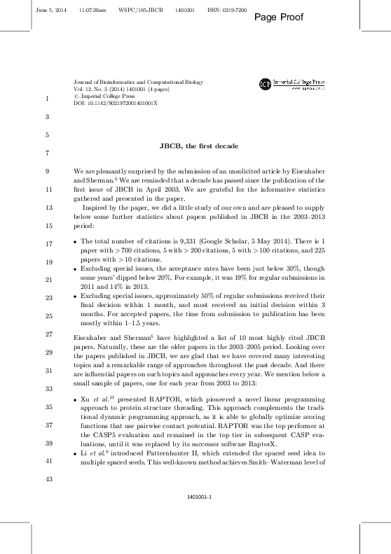 (PDF) JBCB, the first decade