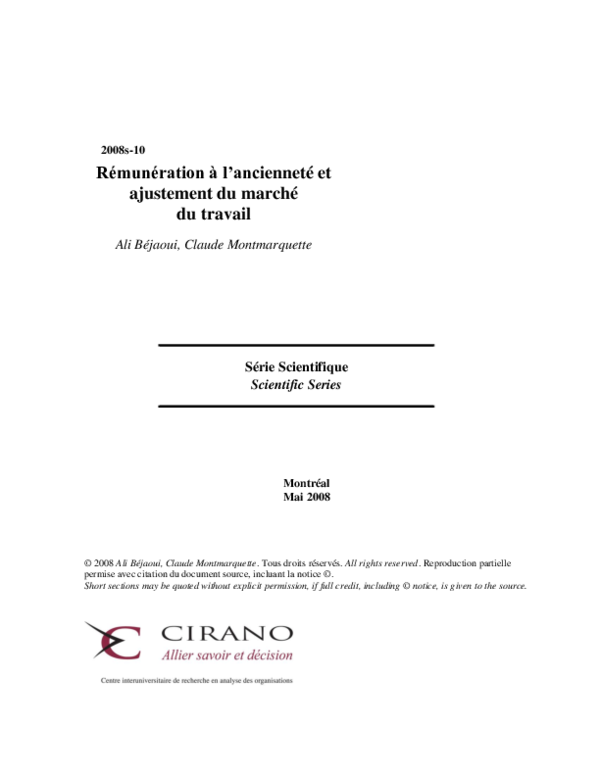 (PDF) R mun ration l anciennet et ajustement du march du travail
