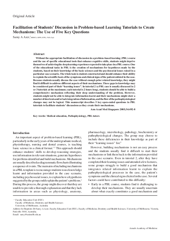 (PDF) Facilitation of students’ discussion in problem-based learning ...