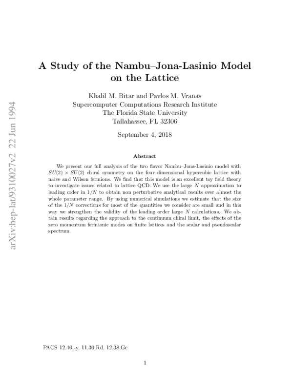 (PDF) Study of the Nambu–Jona-Lasinio model on the lattice