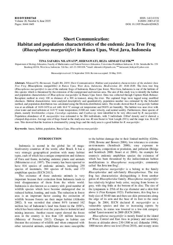 (PDF) Short Communication: Habitat and population characteristics of ...