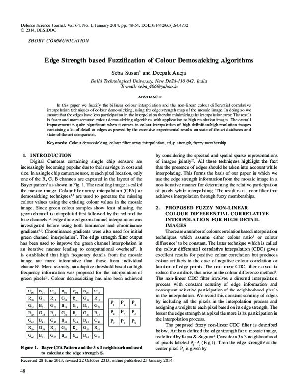 (PDF) Edge Strength based Fuzzification of Colour Demosaicking Algorithms