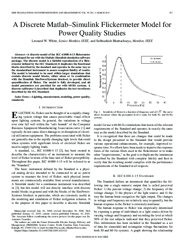 (PDF) A Discrete Matlab–Simulink Flickermeter Model for Power Quality Studies