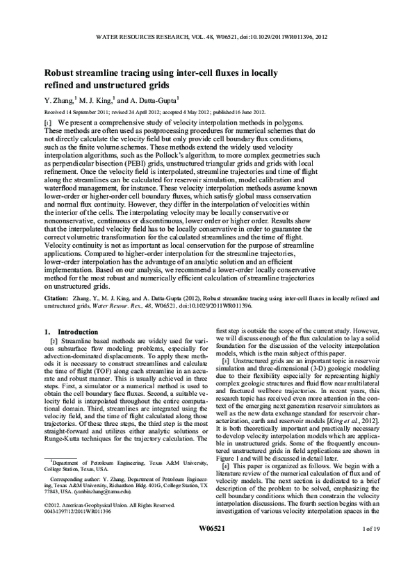 Pdf Robust Streamline Tracing Using Inter Cell Fluxes In Locally