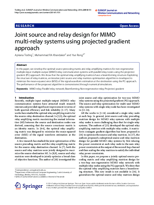 Pdf Joint Source And Relay Design For Mimo Multi Relay Systems Using