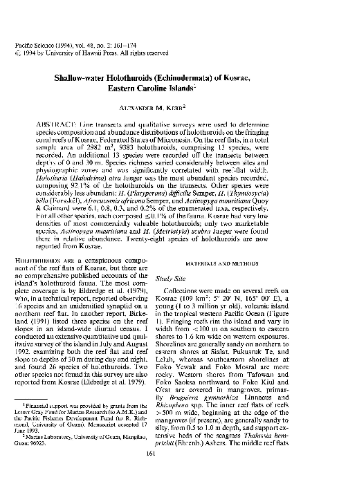 (PDF) Shallow-water Holothuroids (Echinodermata) of Kosrae, Eastern ...