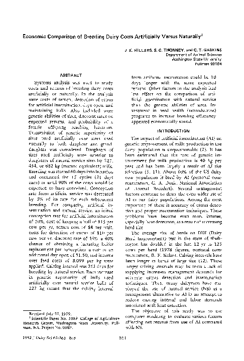 (PDF) Economic Comparison of Breeding Dairy Cows Artificially Versus ...