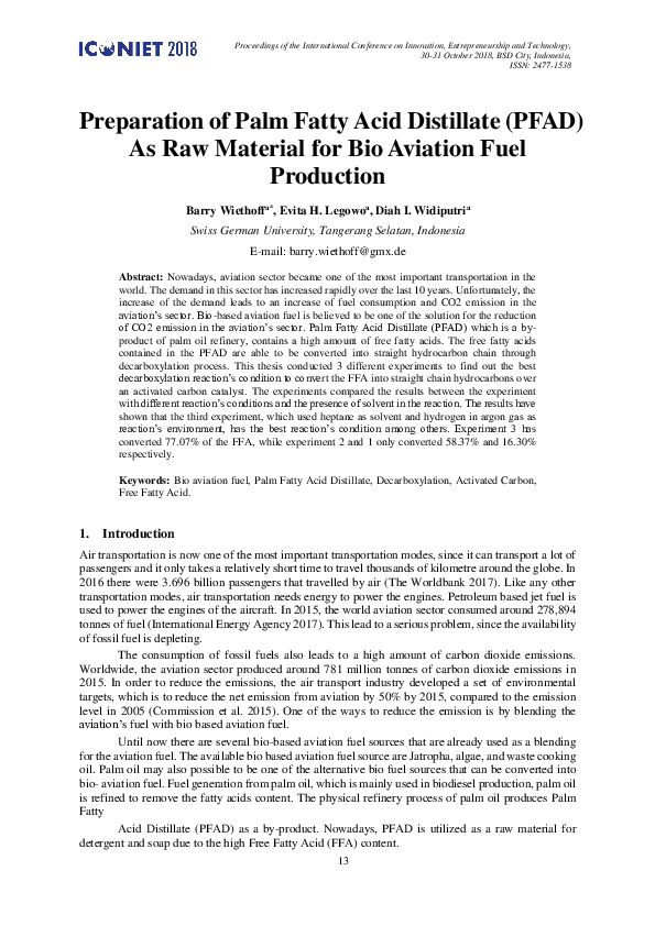 (PDF) Preparation of Palm Fatty Acid Distillate (PFAD) As Raw Material ...