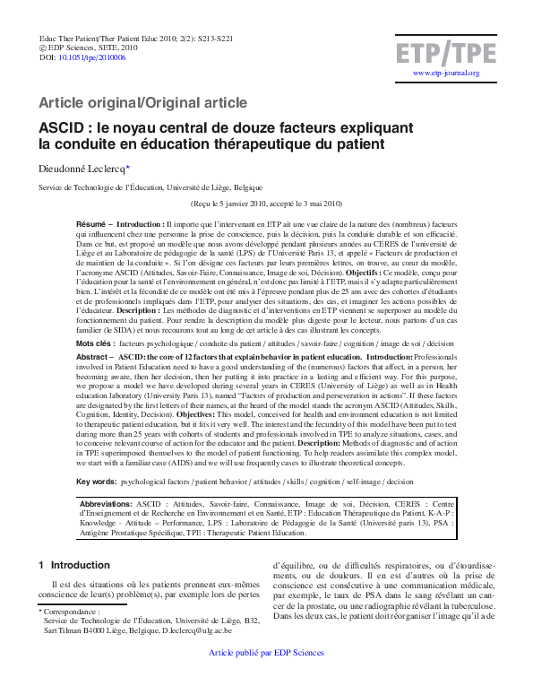 (PDF) ASCID : le noyau central de douze facteurs expliquant la conduite ...