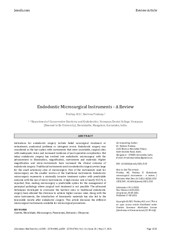 (PDF) Endodontic Microsurgical Instruments - A Review
