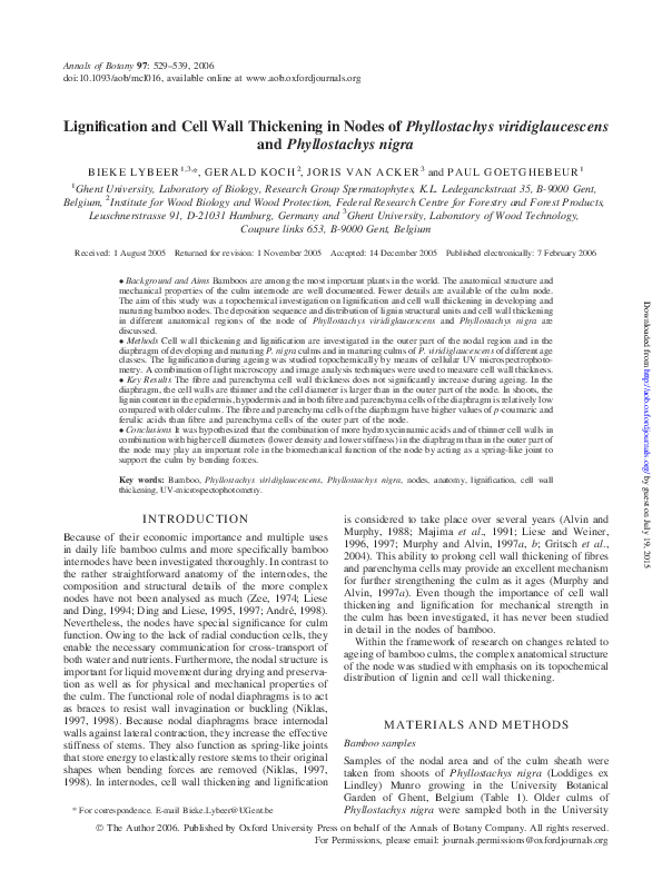 (PDF) Lignification and Cell Wall Thickening in Nodes of Phyllostachys ...