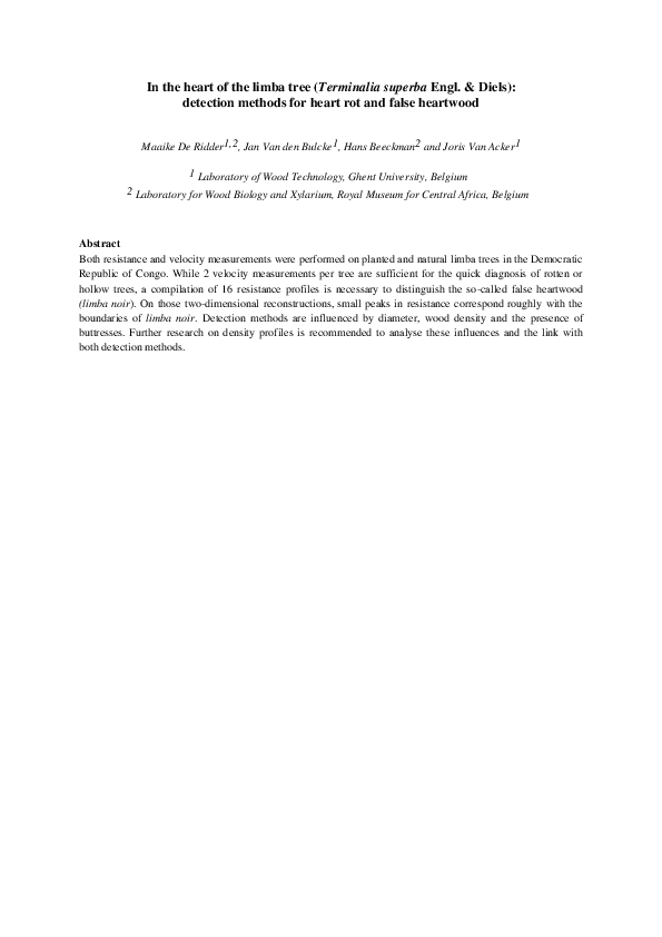 (PDF) In the heart of the limba tree (Terminalia superba Engl. & Diels ...