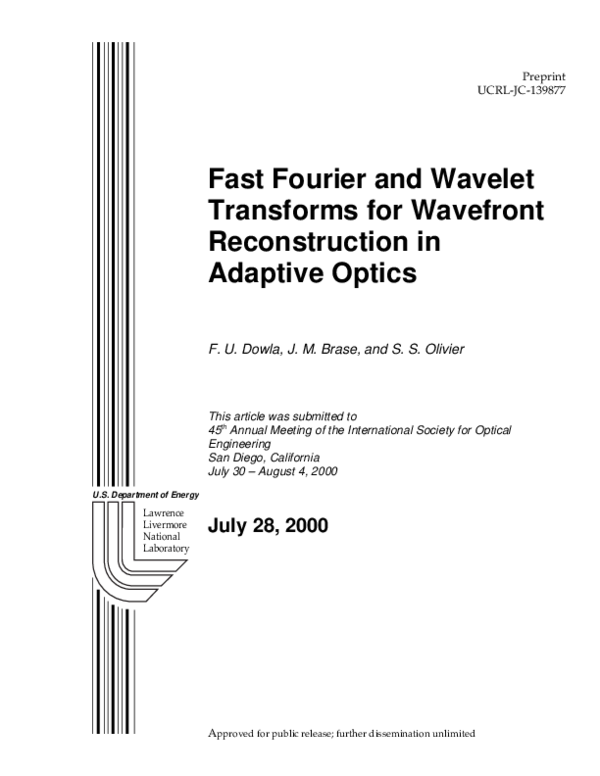 Pdf Fast Fourier And Wavelet Transforms For Wavefront Reconstruction In Adaptive Optics