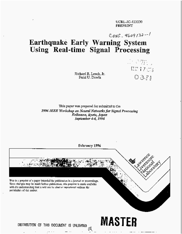 (PDF) Earthquake early warning system using real-time signal processing