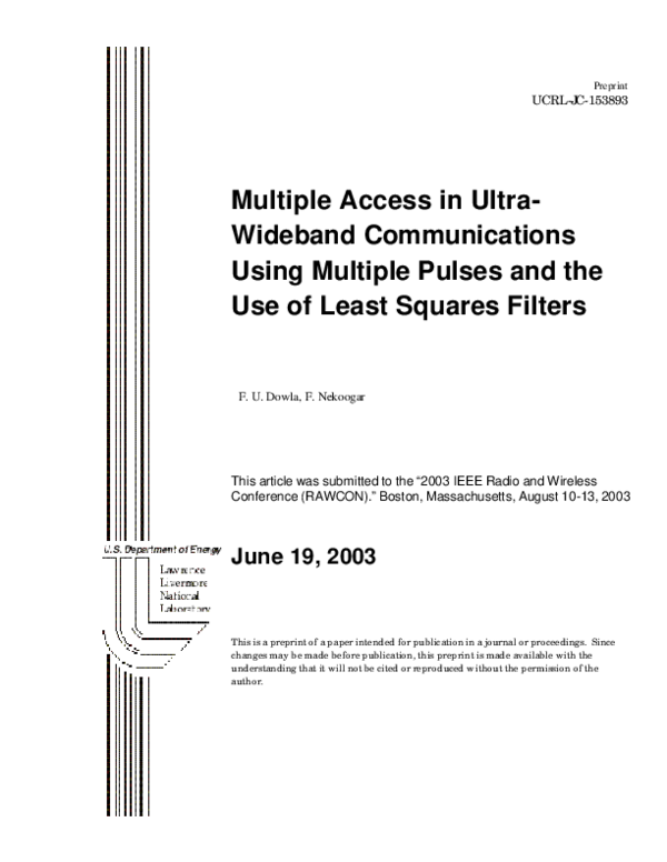 Pdf Multiple Access In Ultra Wideband Communications Using Multiple
