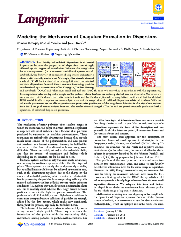 (PDF) Modeling the mechanism of coagulum formation in dispersions ...