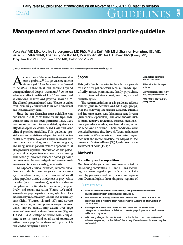 (PDF) Management of acne: Canadian clinical practice guideline