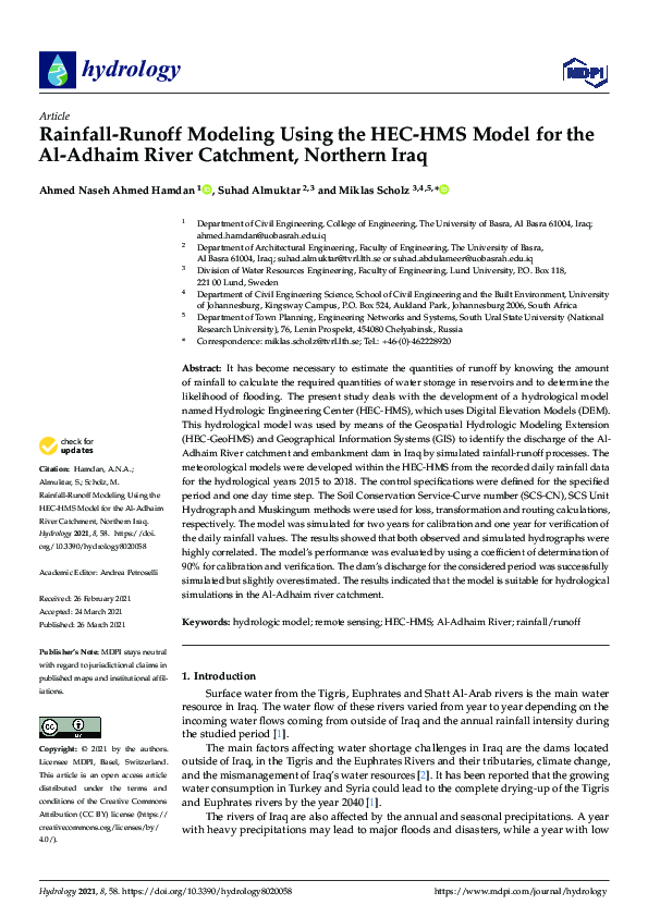 Pdf Rainfall Runoff Modeling Using The Hec Hms Model For The Al Adhaim River Catchment